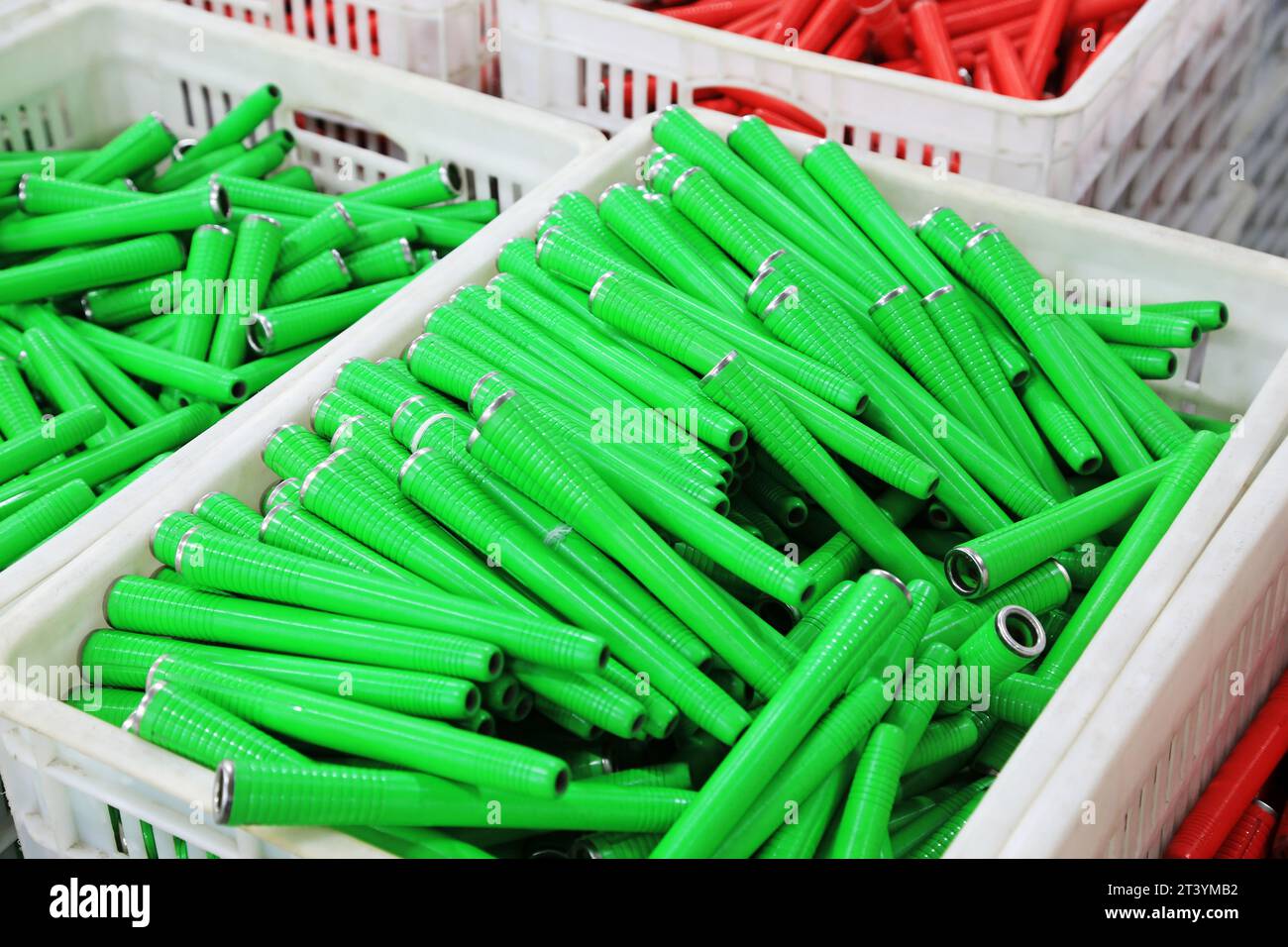 color reel threads in plastic crate, closeup of photo Stock Photo - Alamy
