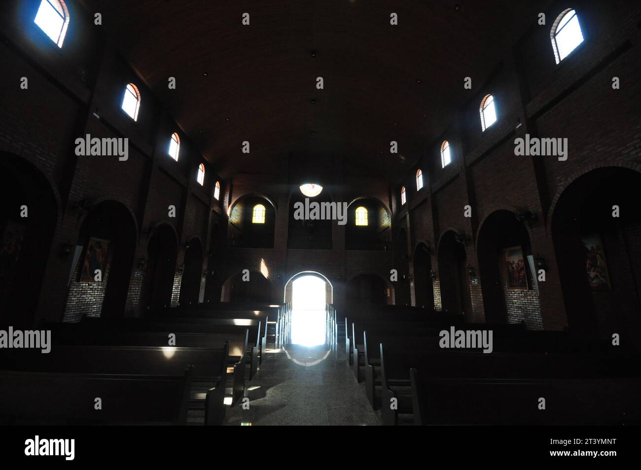 Monastery of the catholic church with wide angle view of the inner part ...