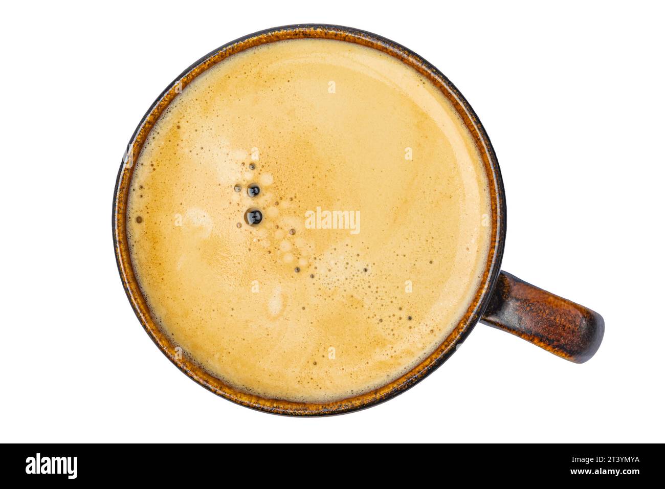 espresso coffee in a ceramic cup on a white background view from above ...