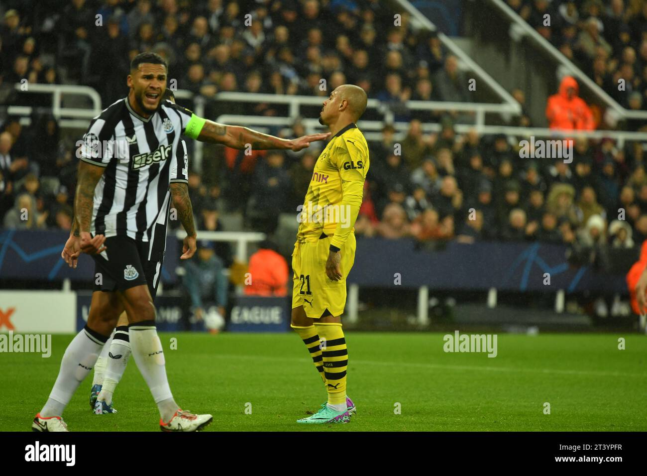 NEWCASTLE upon Tyne, UK. , . Donyell Malen and Jamaal Lascelles in ...