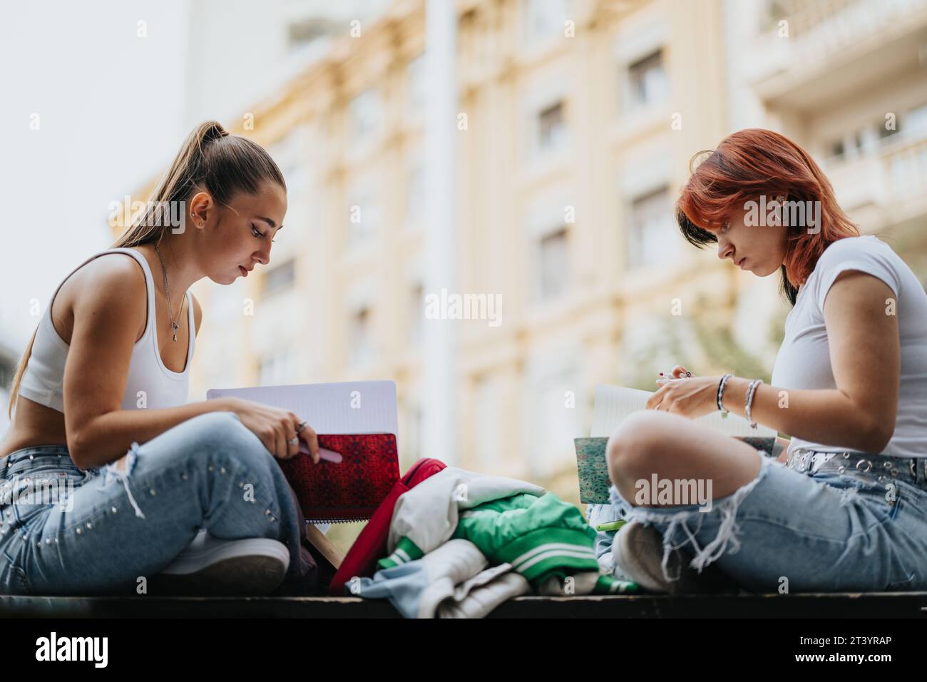 Two teenagers classmates working together hi-res stock photography and ...