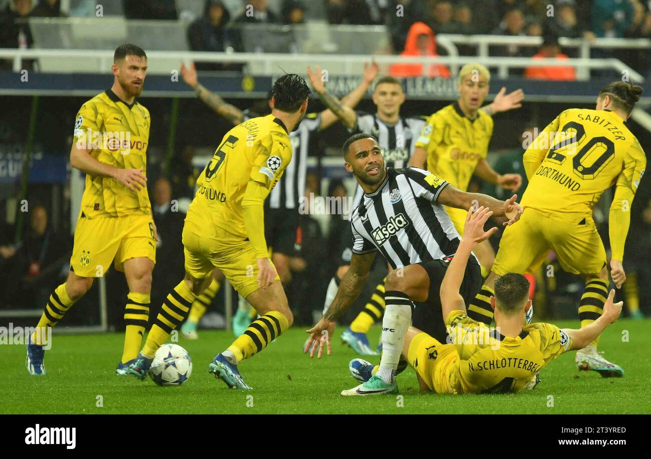 NEWCASTLE upon Tyne, UK. , . Sabitzer, Schlotterberg, Fuellkrug of Bvb ...