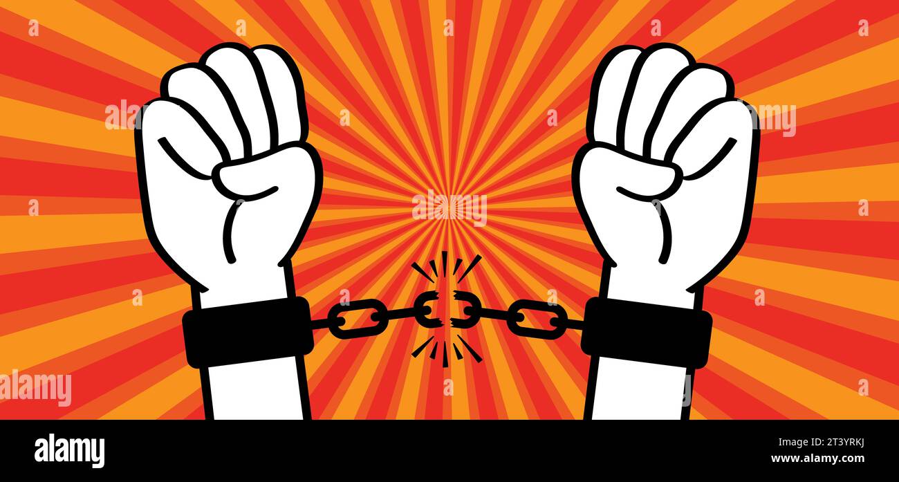 Arrest. Chain of slavery, hand in handcuffs. Broken, chained ...
