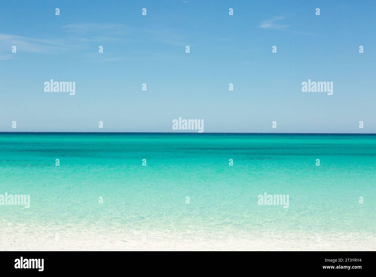 Beautiful view of the Caribbean Sea. Skyline clear blue sky and azure ...