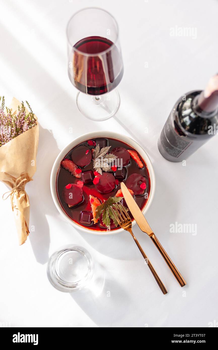 Tuna ceviche in mulled wine jelly with grapefruit Stock Photo - Alamy