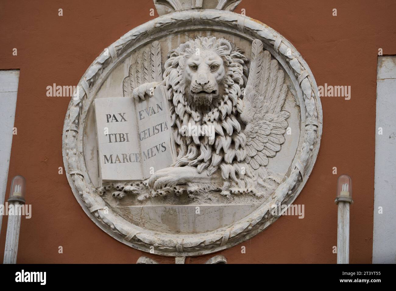 Sculpture of a lion on St Mark's Campanile facade (Venetian: Pax Tibi ...