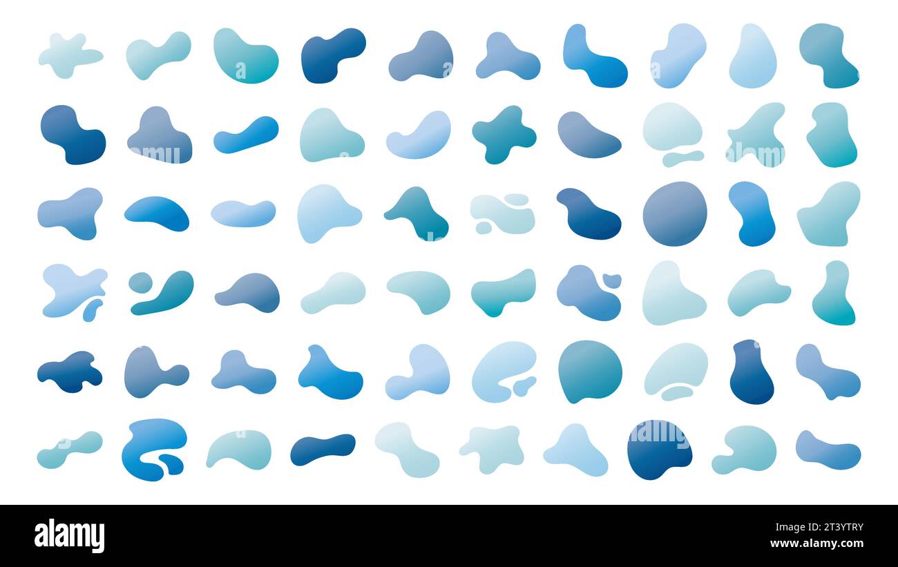 Set of gradient water blob shapes, round abstract elements. Simple water blotch shapes and form ...