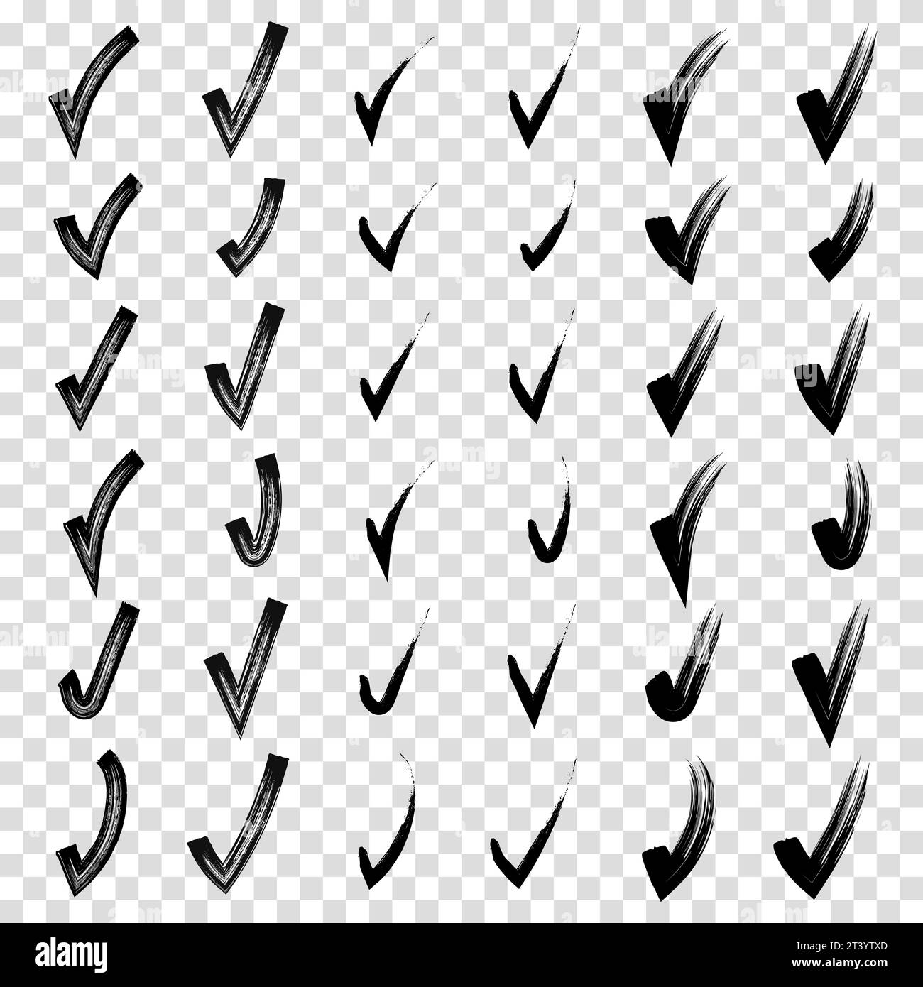 Brush hand drawn painted checkmarks set collection. Pencil black ...