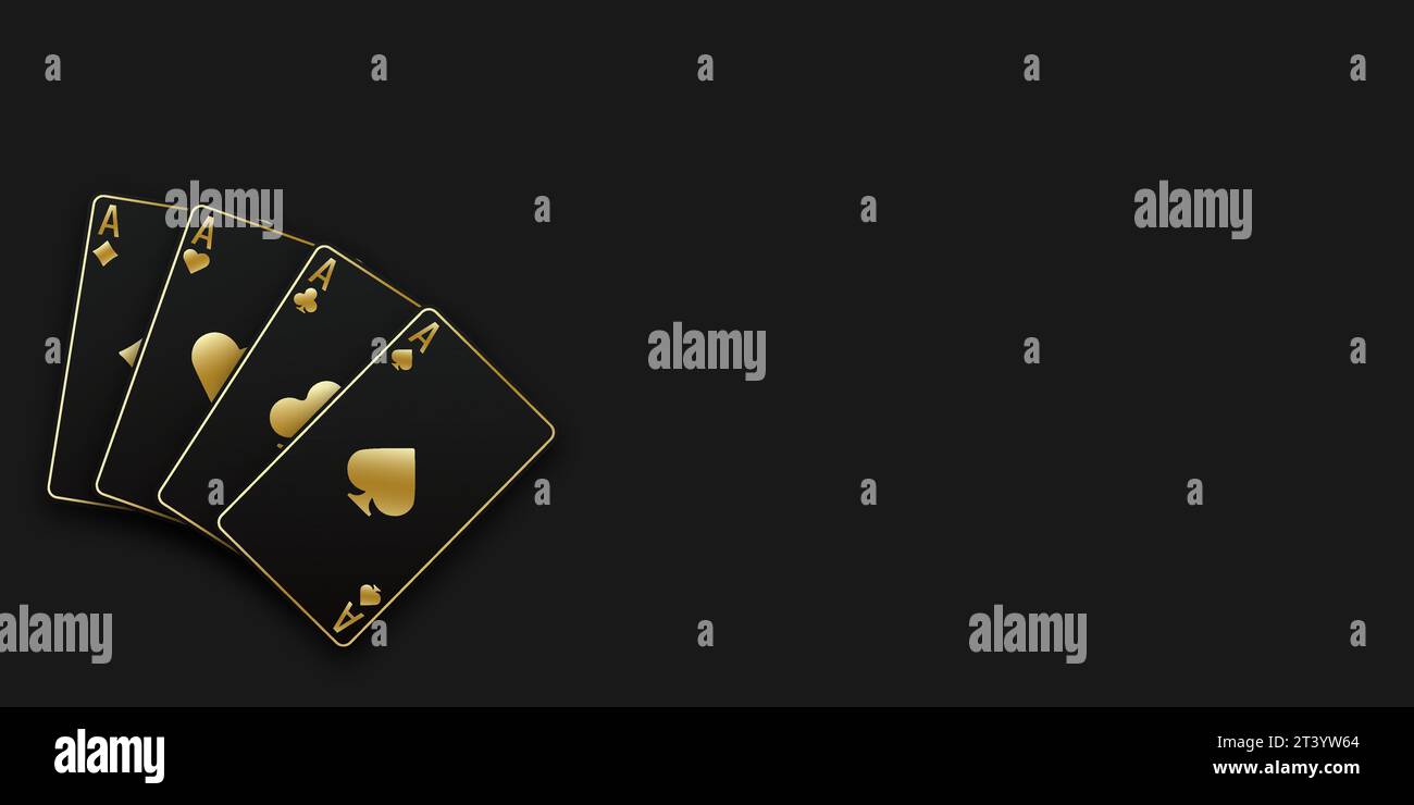 A hand fan of playing cards consisting of four black and golden Ace of ...