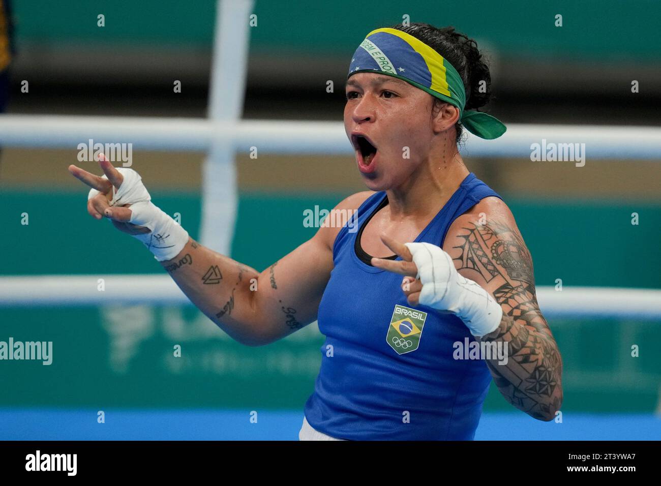 Brazil's Beatriz Soares celebrates defeating Colombia's Angie Valdes in ...