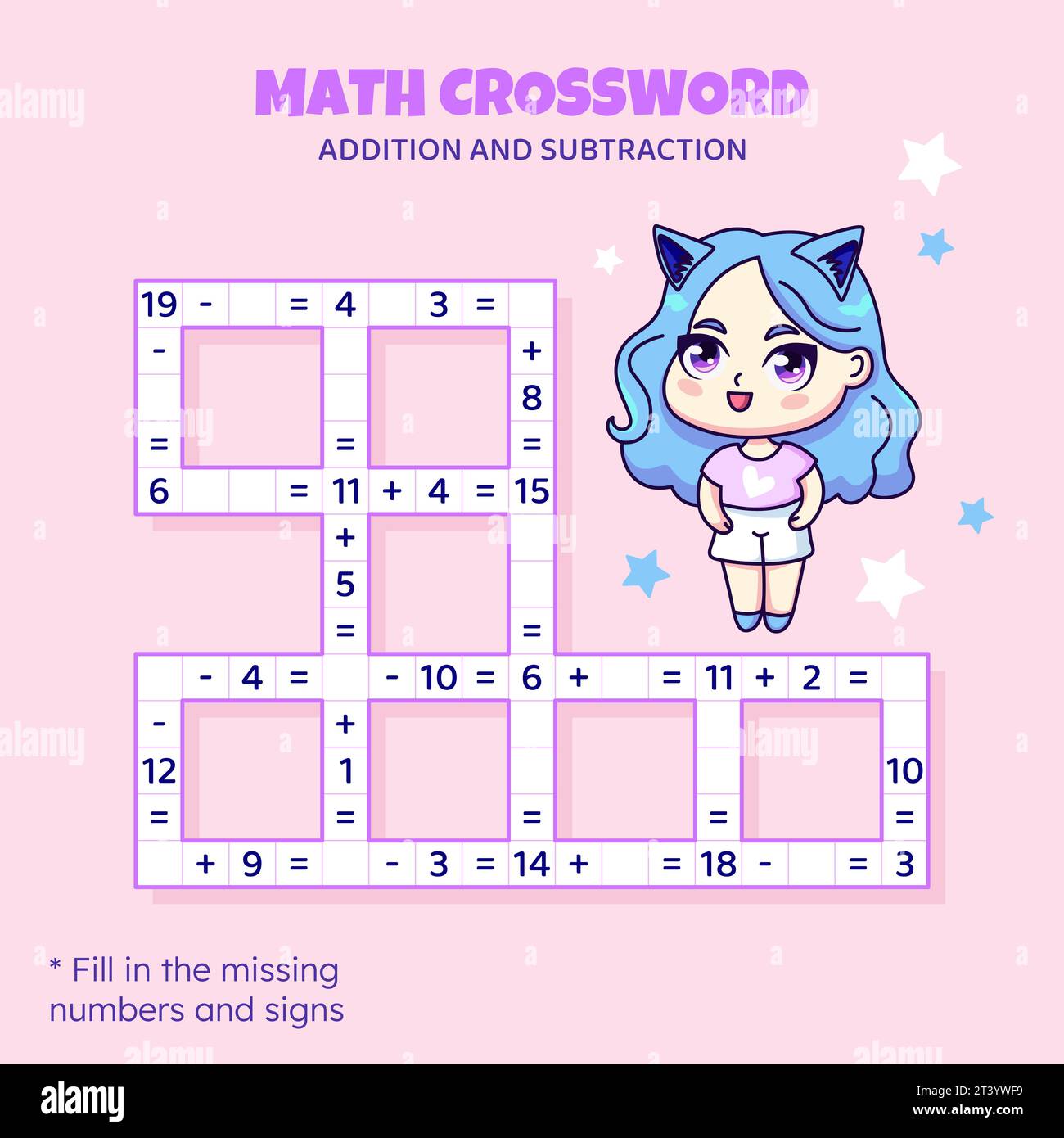 Math Crossword puzzle. Addition and subtraction Stock Vector Image ...