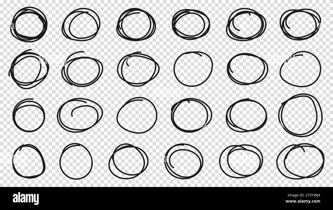 Hand drawn circle or oval line sketch set. Hand drawing circular ...