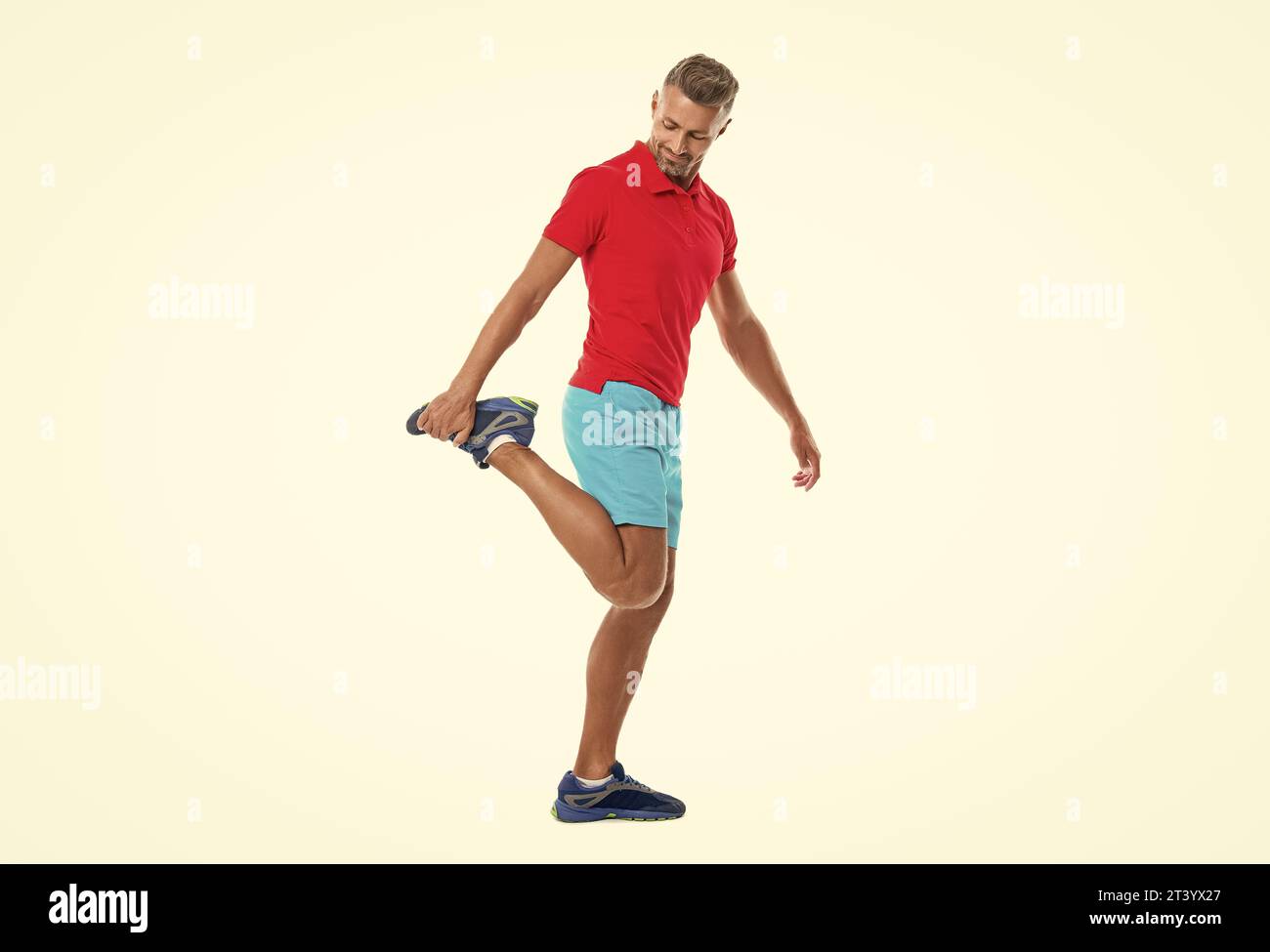 athlete stretching his muscles and preparing for workout. stretching ...