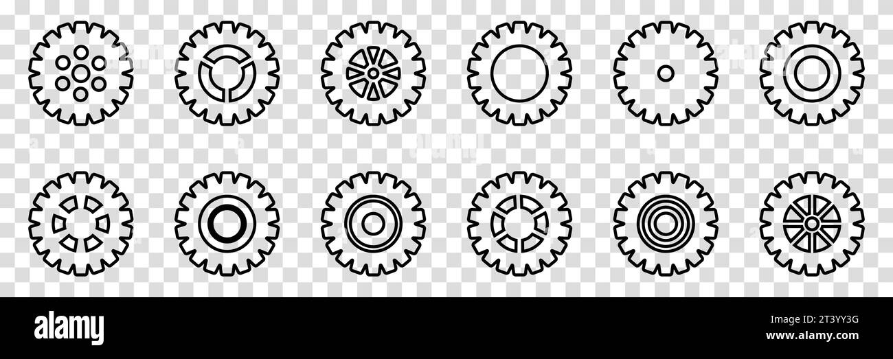 Simple Gear wheel collection. Cogwheel. Gears icon outline set. Setting gears icon. Machine gear ...