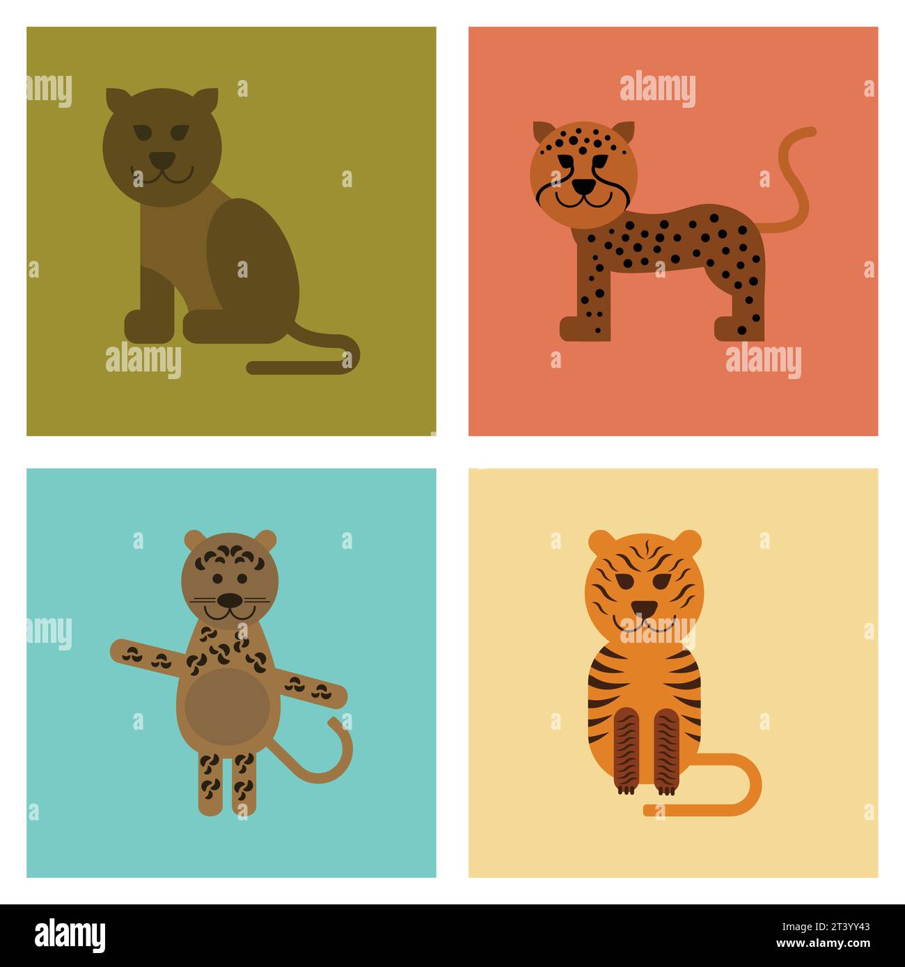 Assembly flat icons nature cartoon panther tiger Vector Image Stock ...