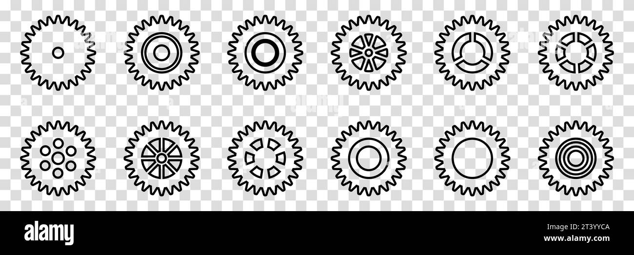 Simple Gear wheel collection. Cogwheel. Gears icon outline set. Setting gears icon. Machine gear ...