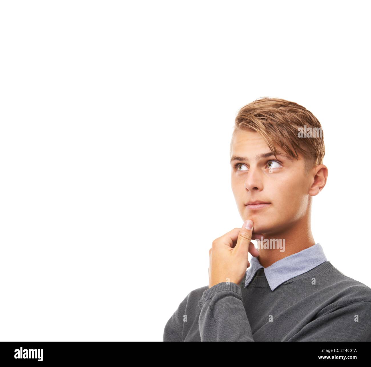 Question, opportunity and thinking with man, ideas or problem solving ...