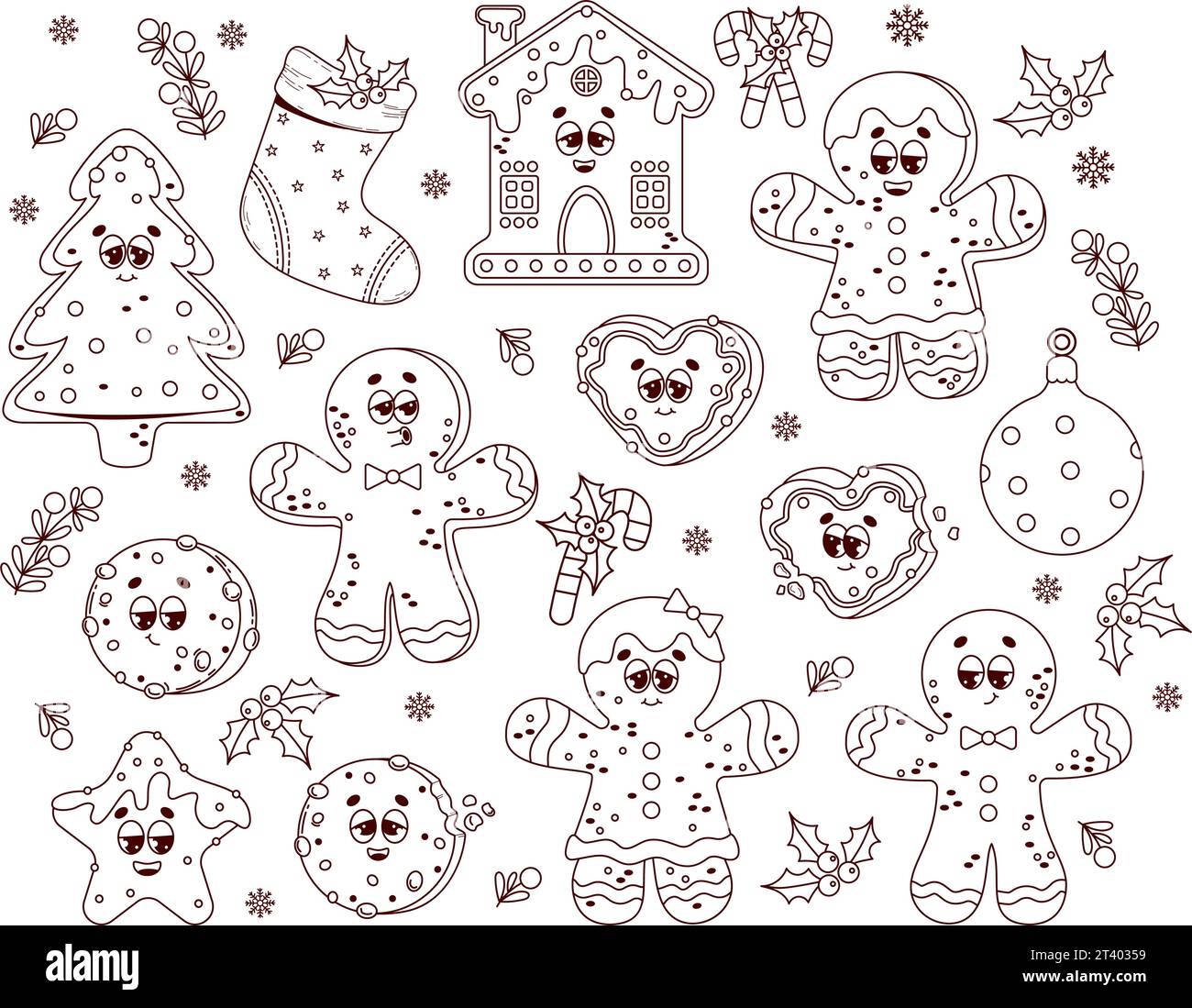 Christmas retro cartoon characters gingerbread. Gingerbread man and ...