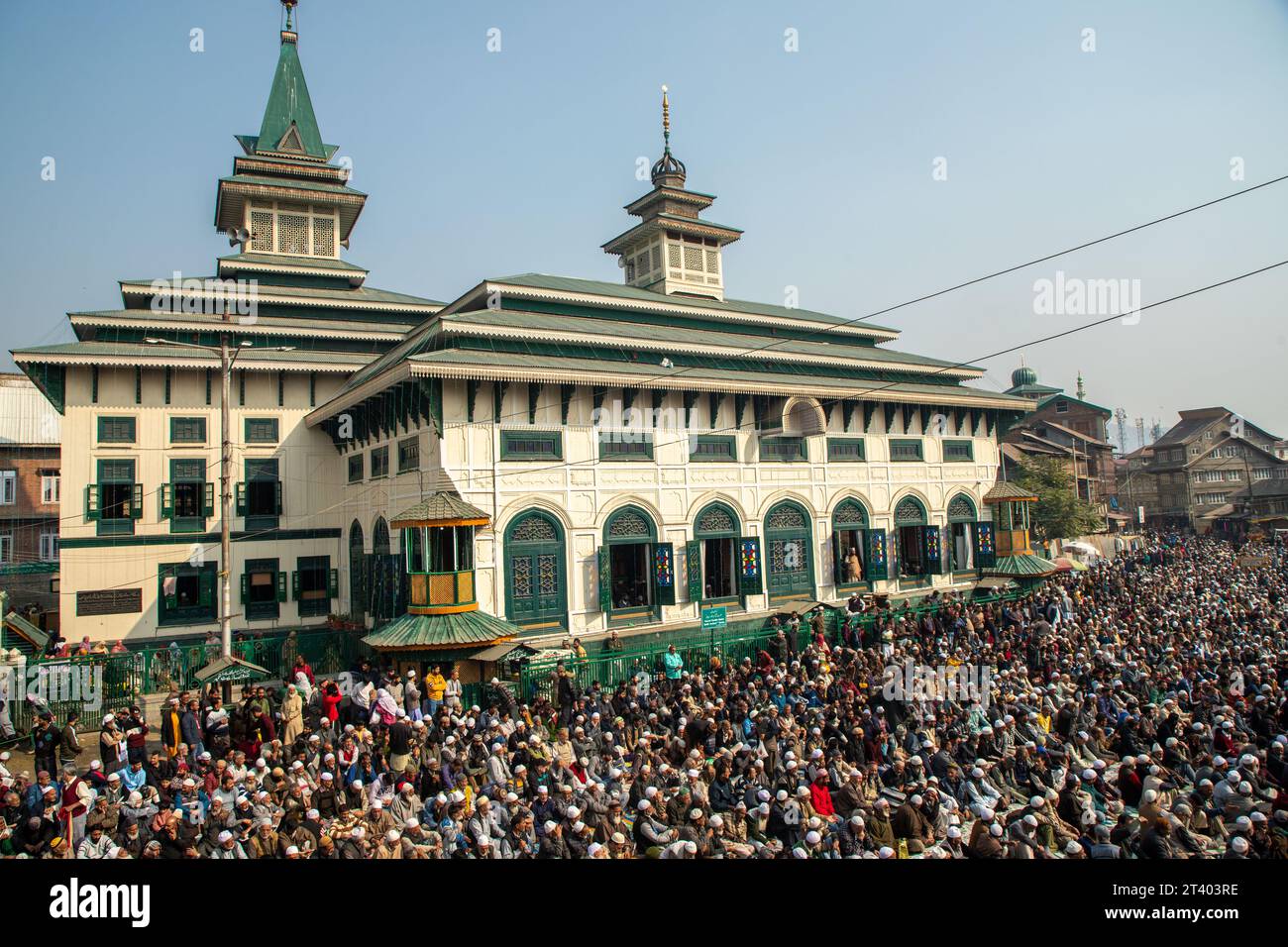 Srinagar, India. 27th Oct, 2023. Muslim devotees offer prayers as a ...
