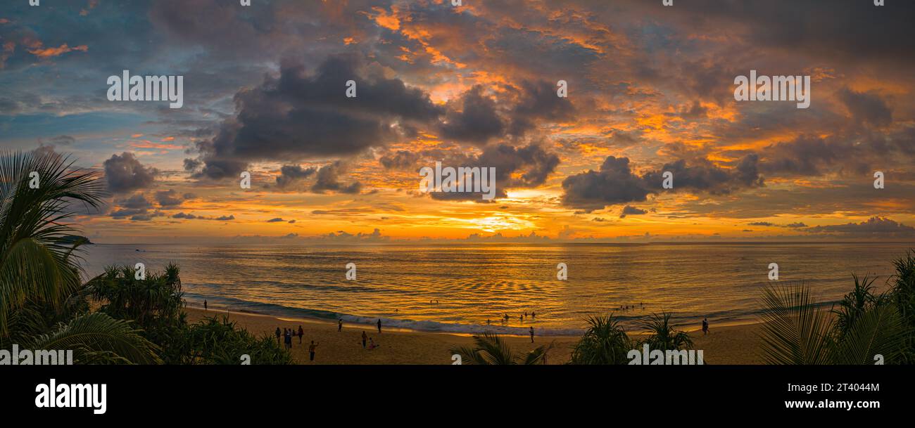 aerial view amazing sky in sunset above the ocean at Karon beach Phuket ...