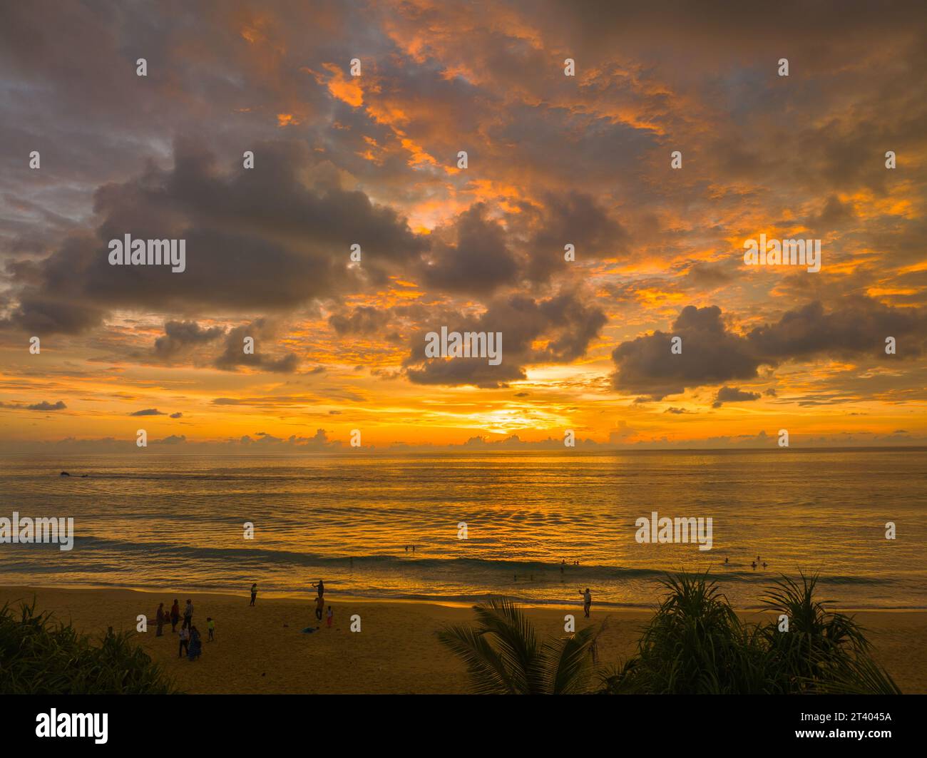 aerial view amazing sky in sunset above the ocean at Karon beach Phuket ...
