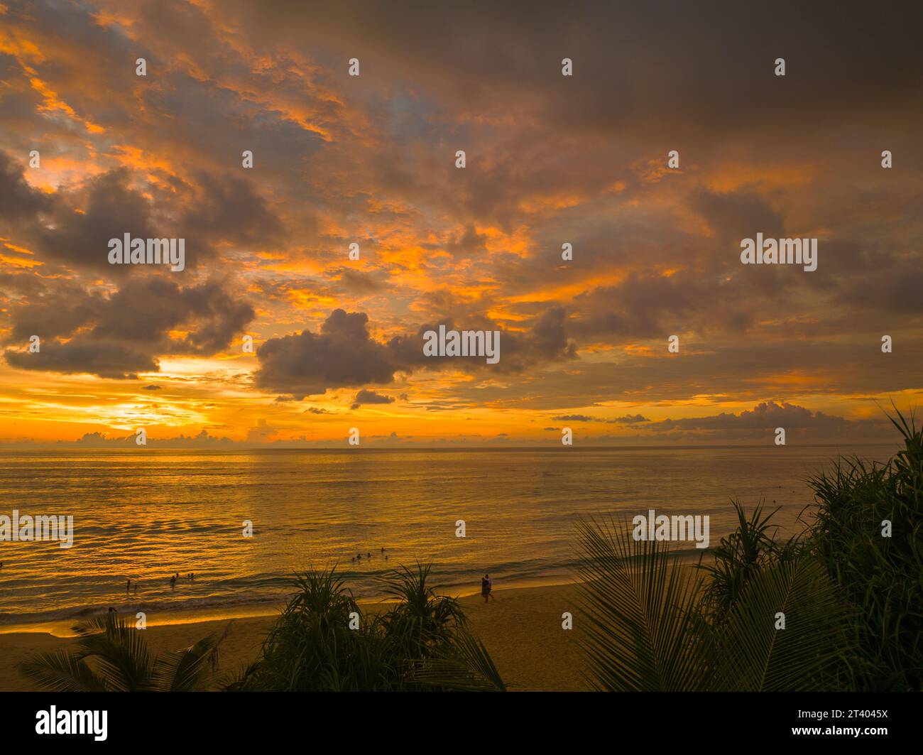 aerial view amazing sky in sunset above the ocean at Karon beach Phuket ...