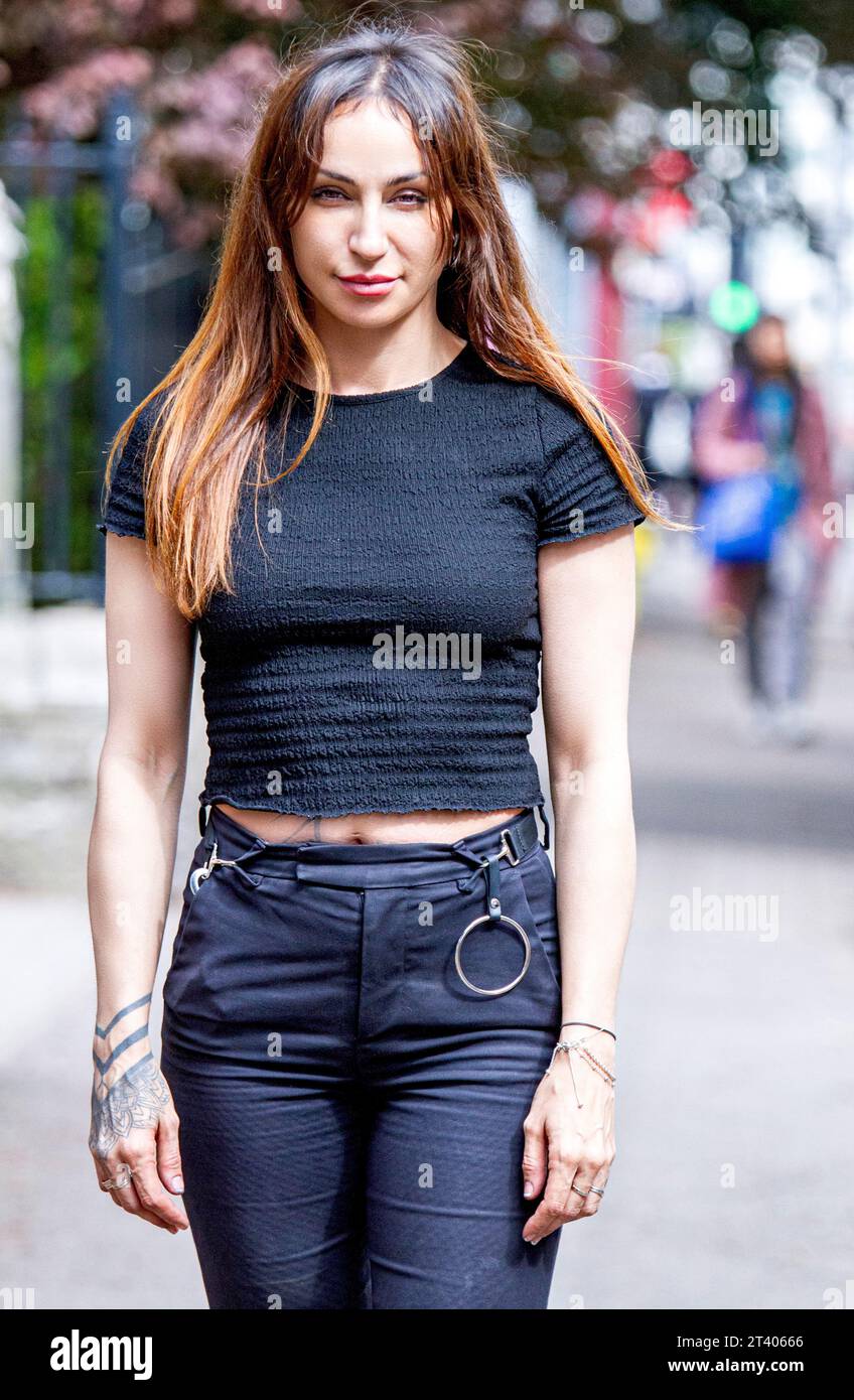 During a photo-shoot in Dundee city centre a stunning woman having fun ...