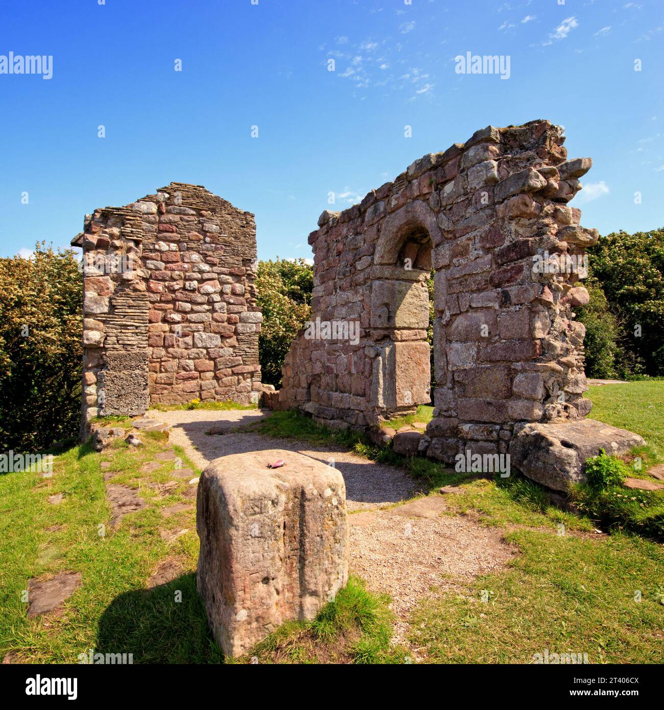 The ruins of St Patrick's Church overlooking Morecambe Bay at Heysham ...
