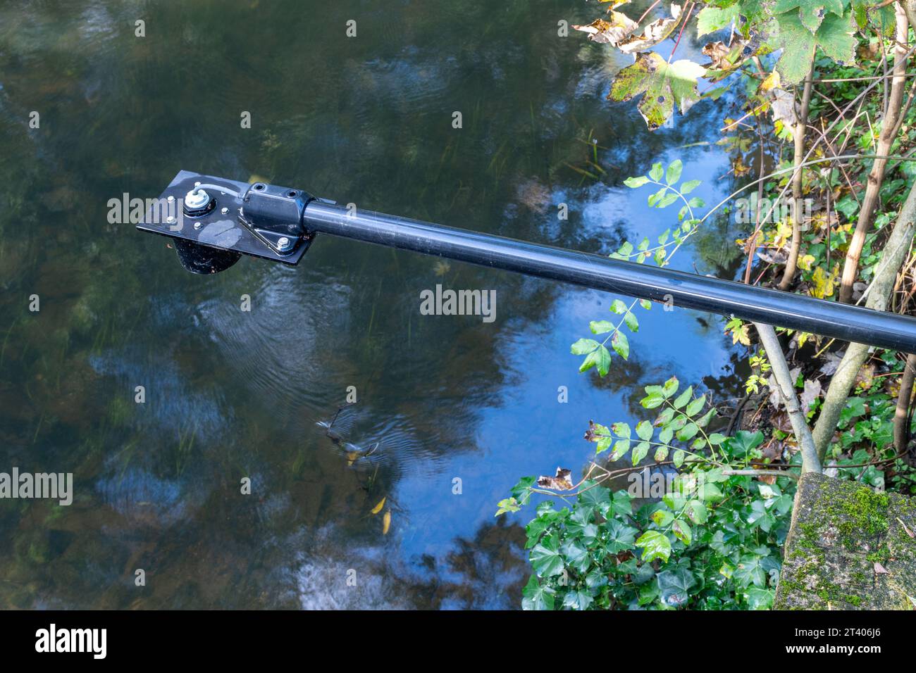 Solar-powered river level monitoring station on the River Blackwater at ...