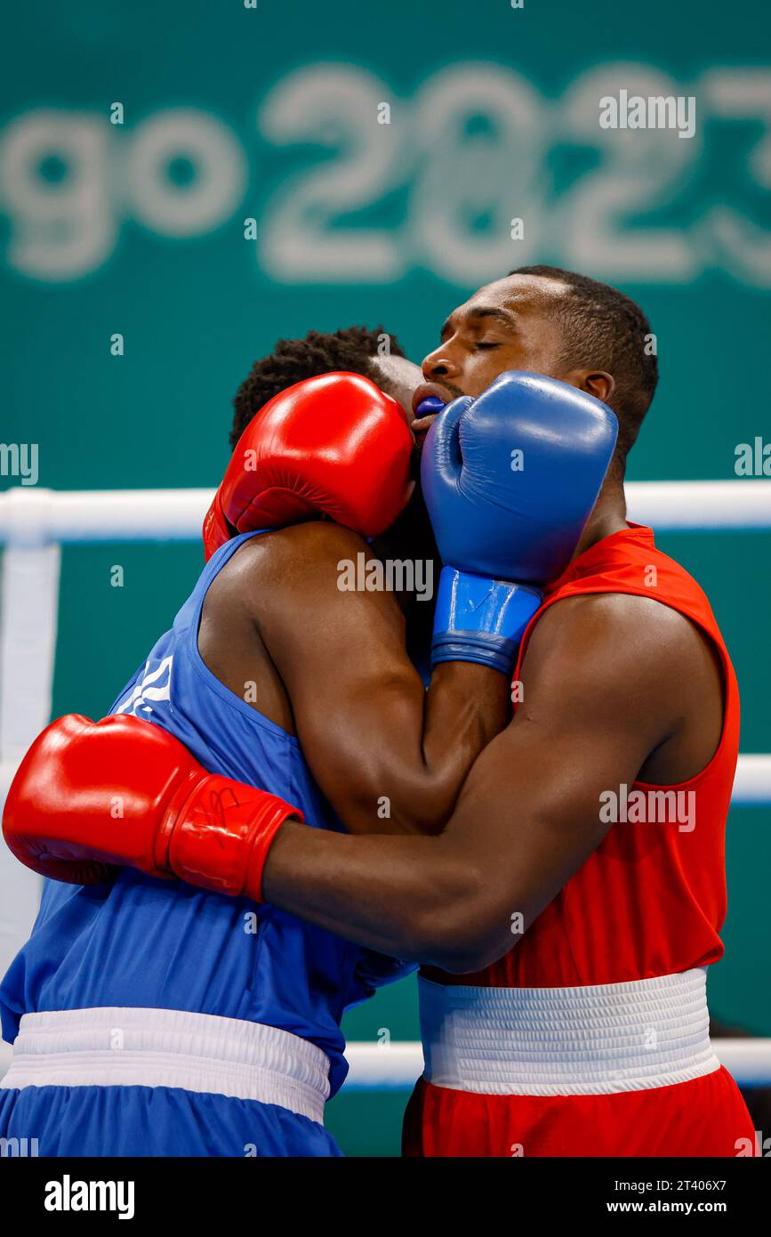 Santiago, Chile. 27th Oct, 2023. Brazilian MACHADO Keno Marley (blue ...