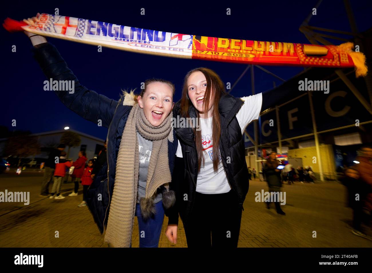 England fans Paula and Isabelle pose for a photo outside of the stadium ...