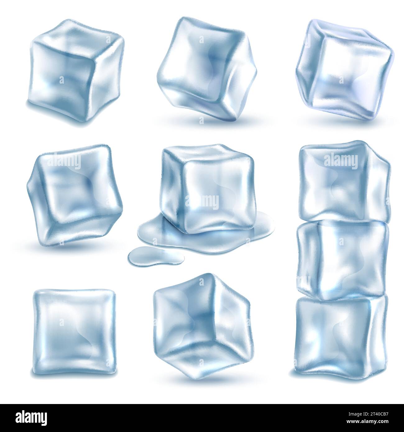 Cubes ice. 3d ice piece different angles for cold drinks, transparent ...