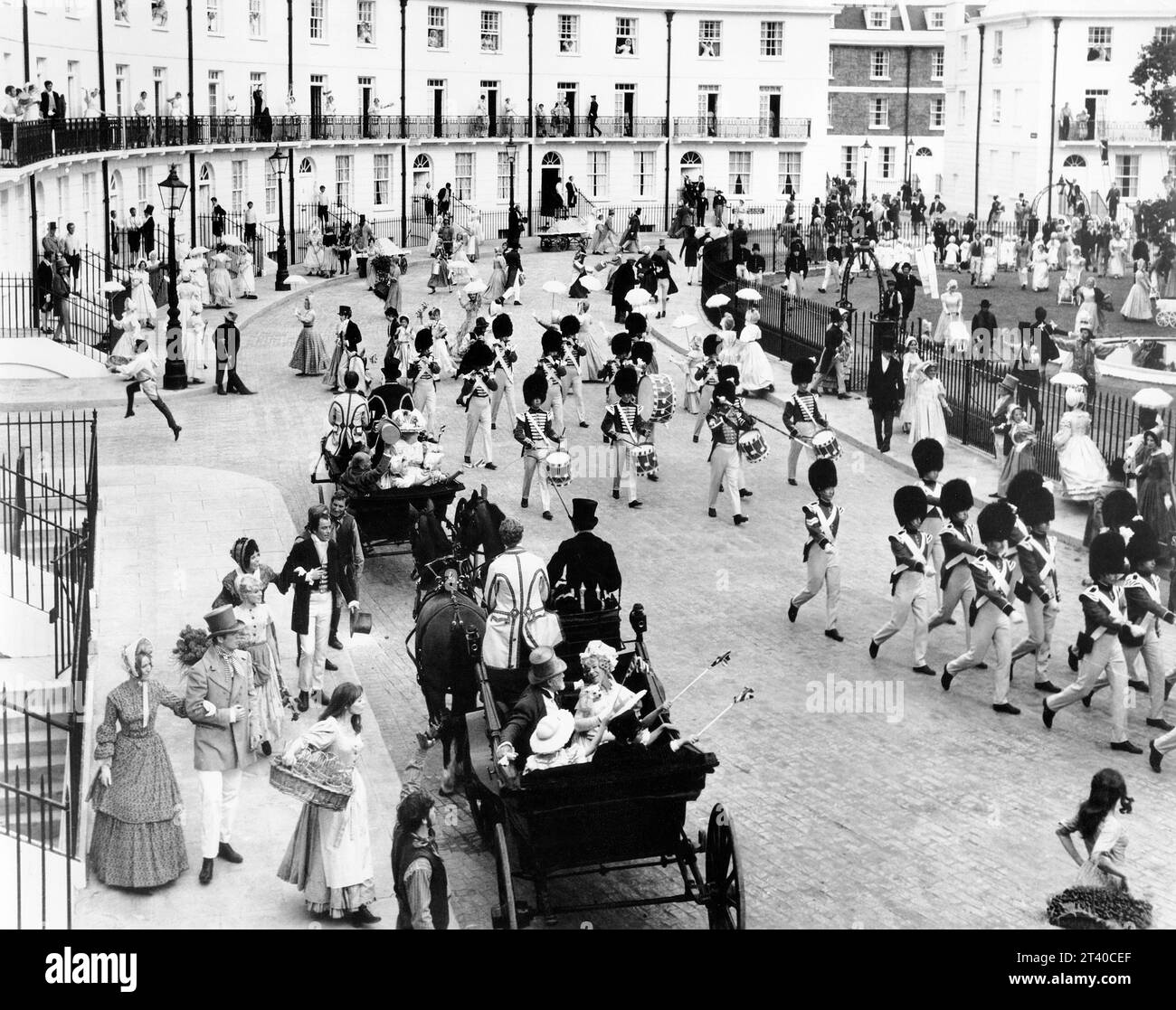 Marching band street scene, on-set of the British musical film, "Oliver ...