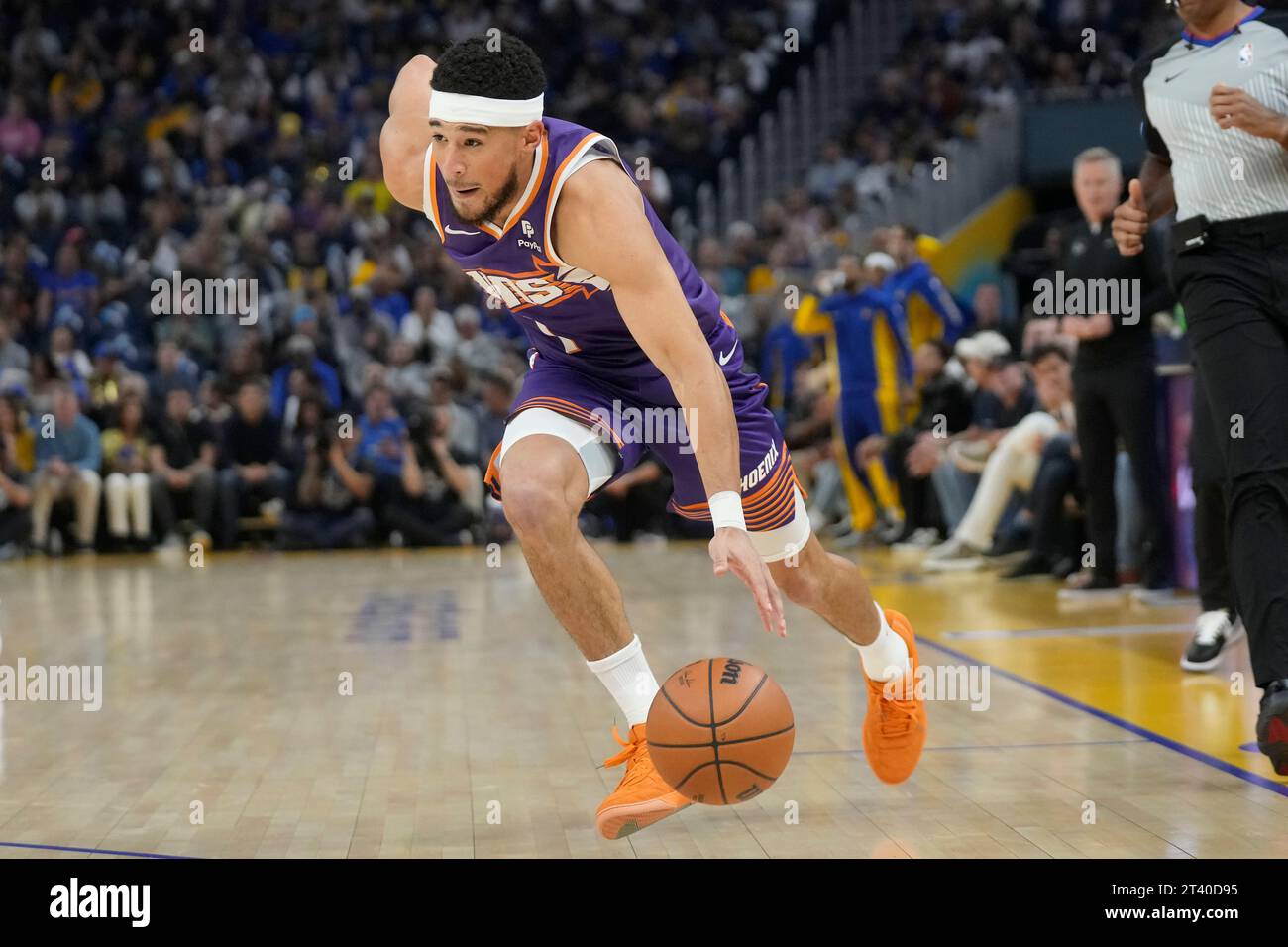 Phoenix Suns guard Devin Booker during an NBA basketball game against the Golden State Warriors ...