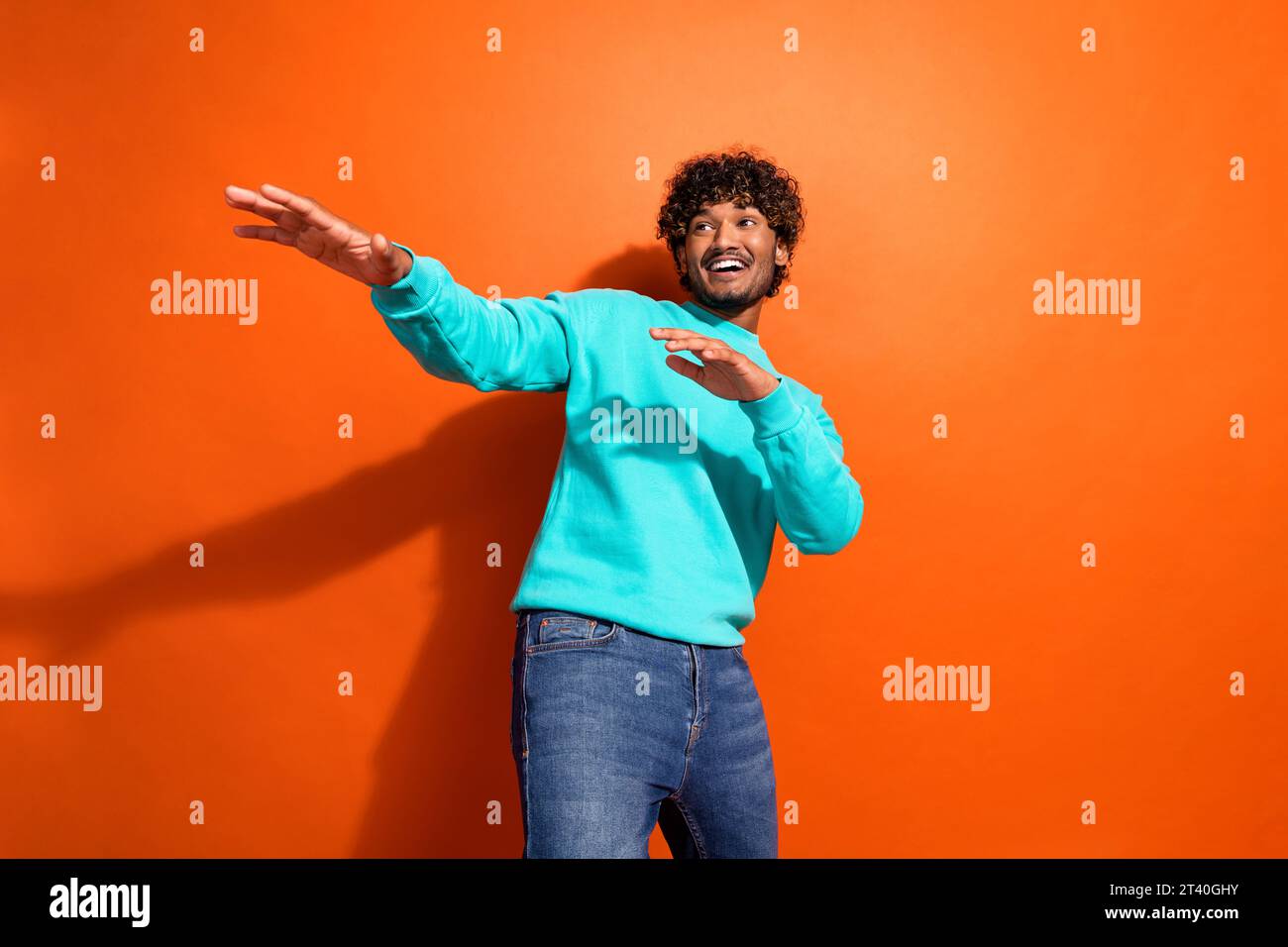 Photo of crazy positive young man enjoy dancing clubbing good mood ...