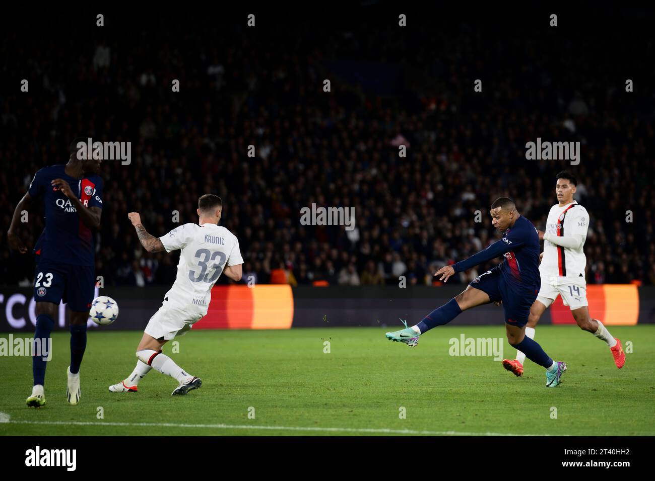 Kylian Mbappe of Paris Saint-Germain FC shots during the UEFA Champions ...