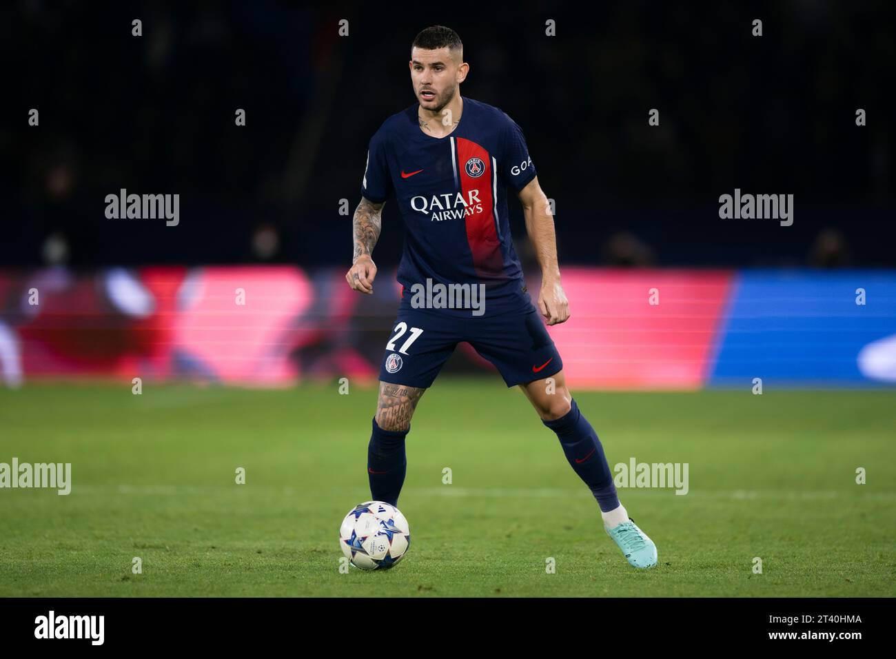 Lucas Hernandez of Paris Saint-Germain FC in action during the UEFA ...