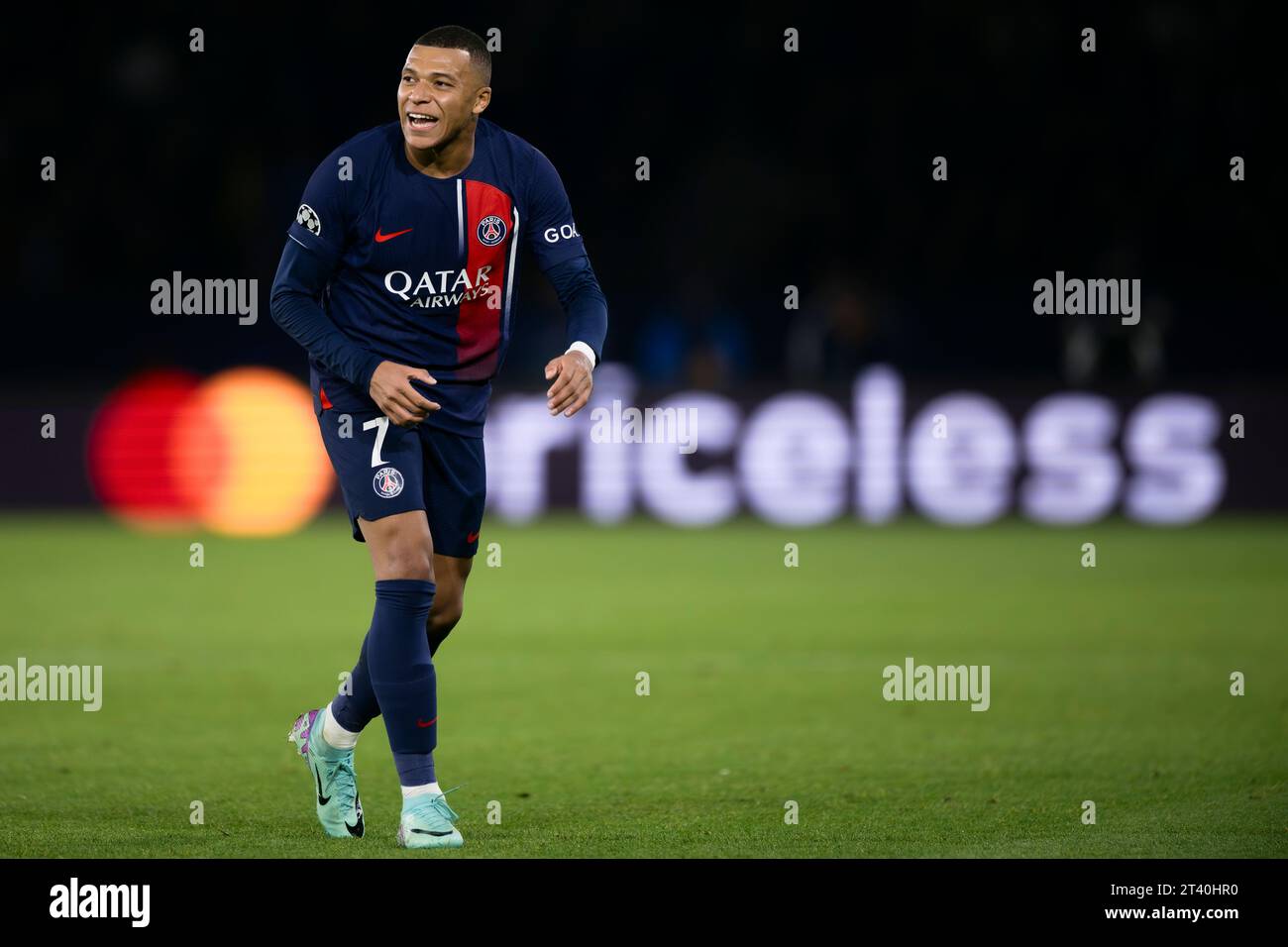 Kylian Mbappe of Paris Saint-Germain FC reacts during the UEFA ...