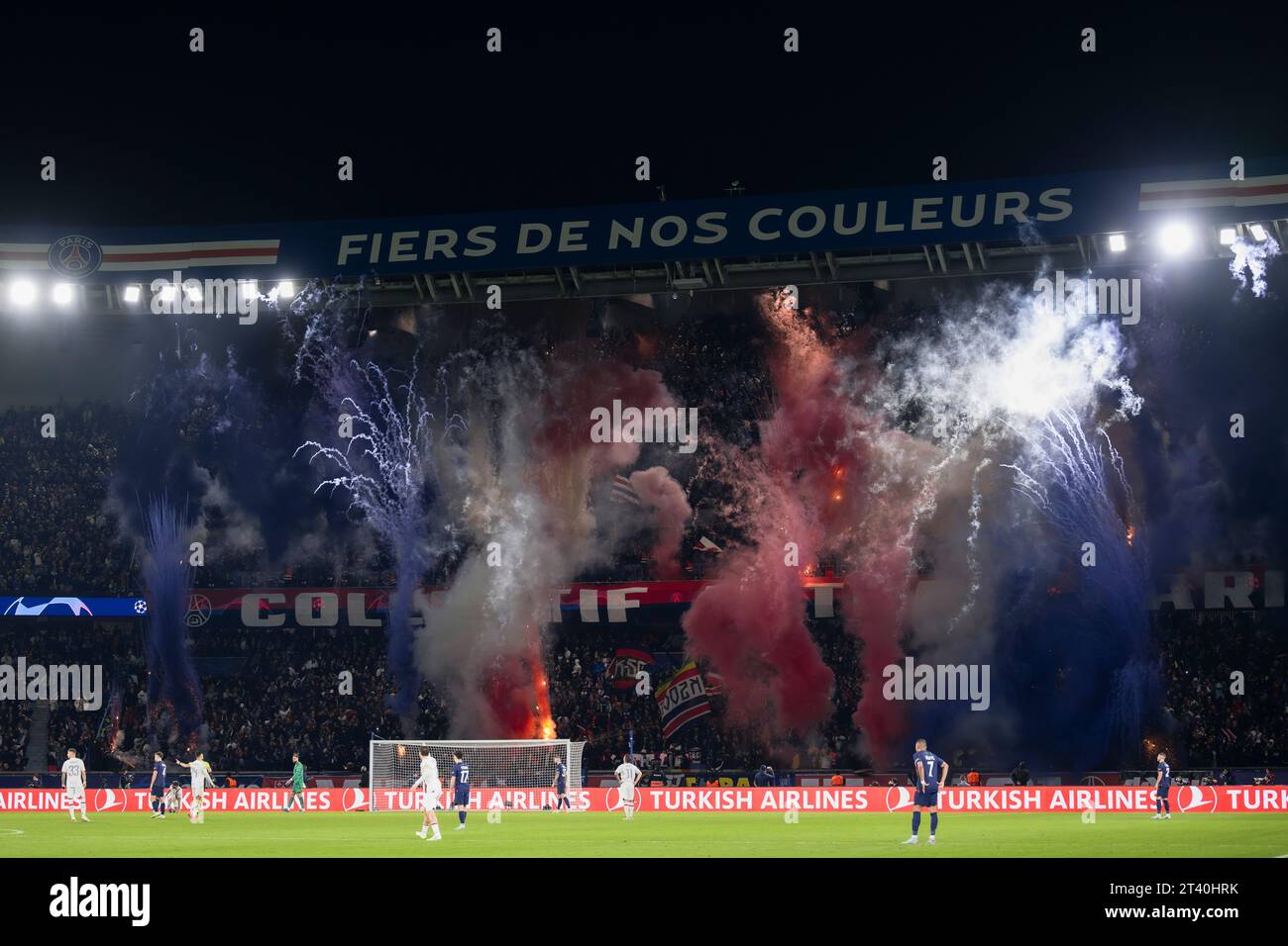 Fans of Paris Saint-Germain FC show their support during the UEFA ...