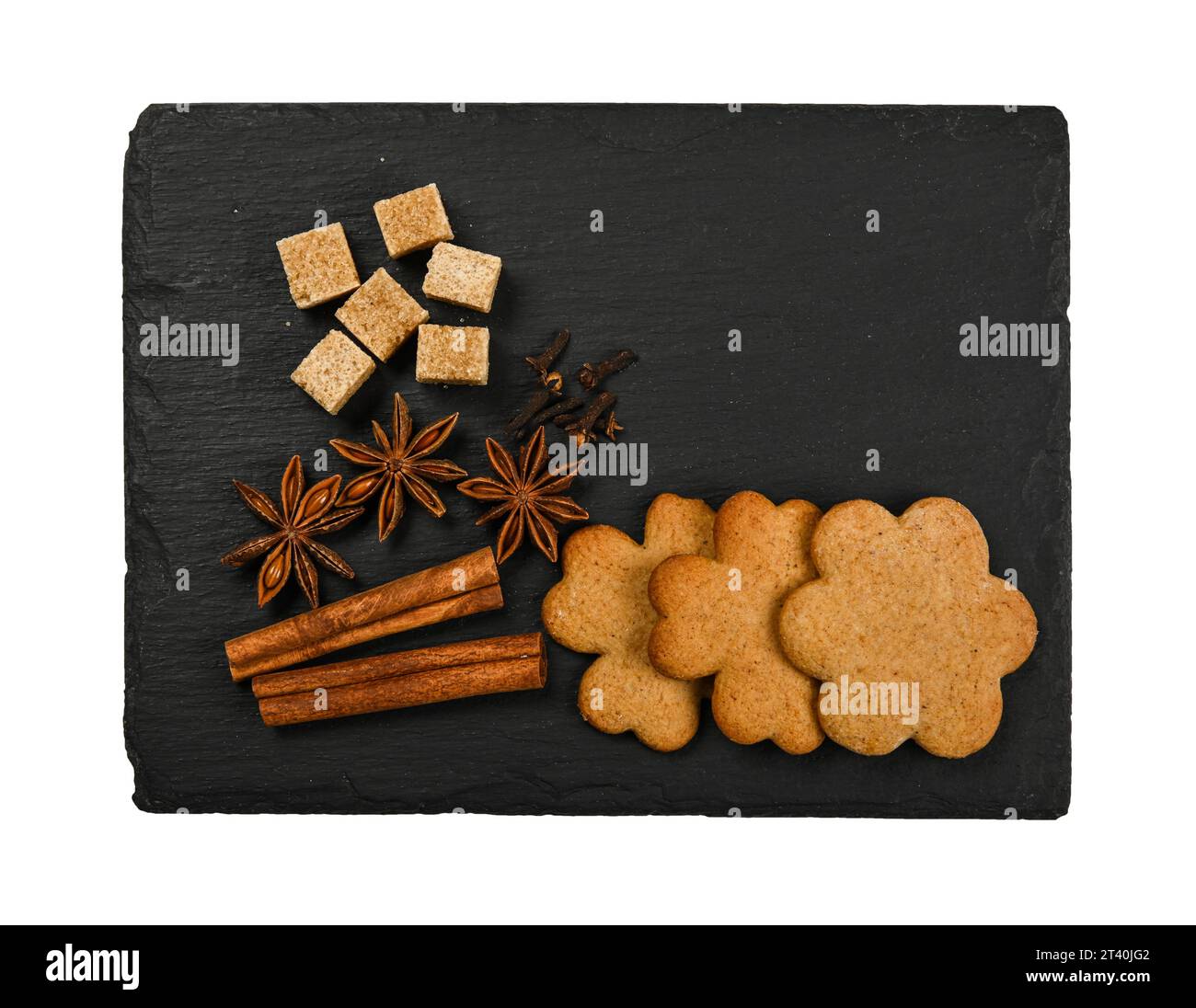 Close up gingerbread cookies with cinnamon, cloves and star anise ...