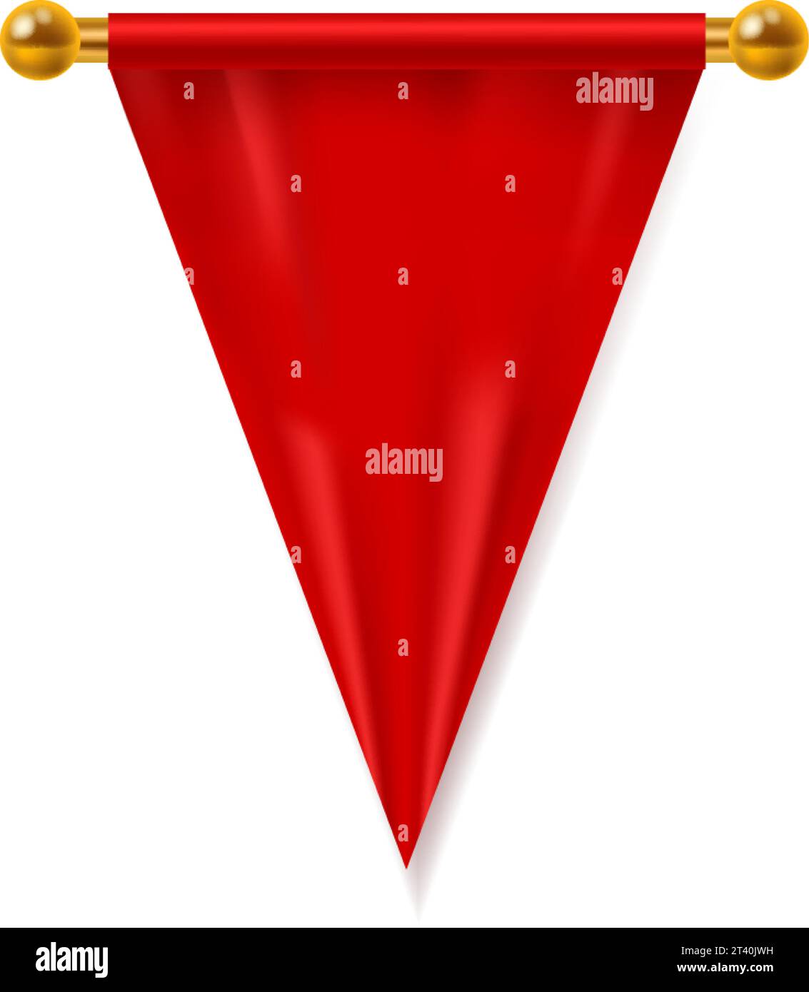 Red triangle pennant. Realistic cloth hanging mockup isolated on white ...