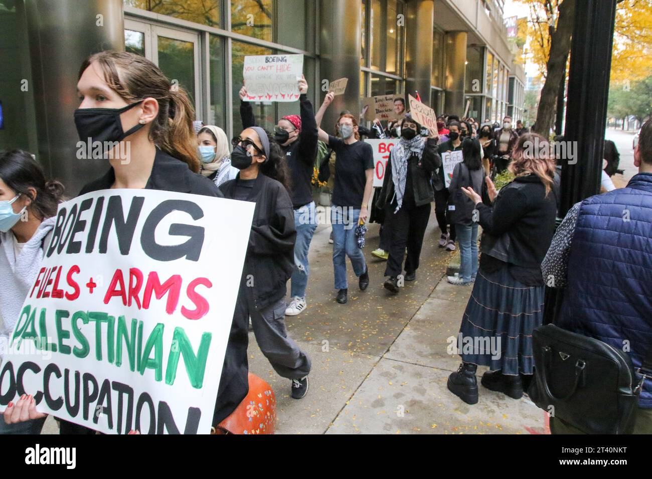 Activists attending the Boot Boeing! Free Palestine rally chant as they ...