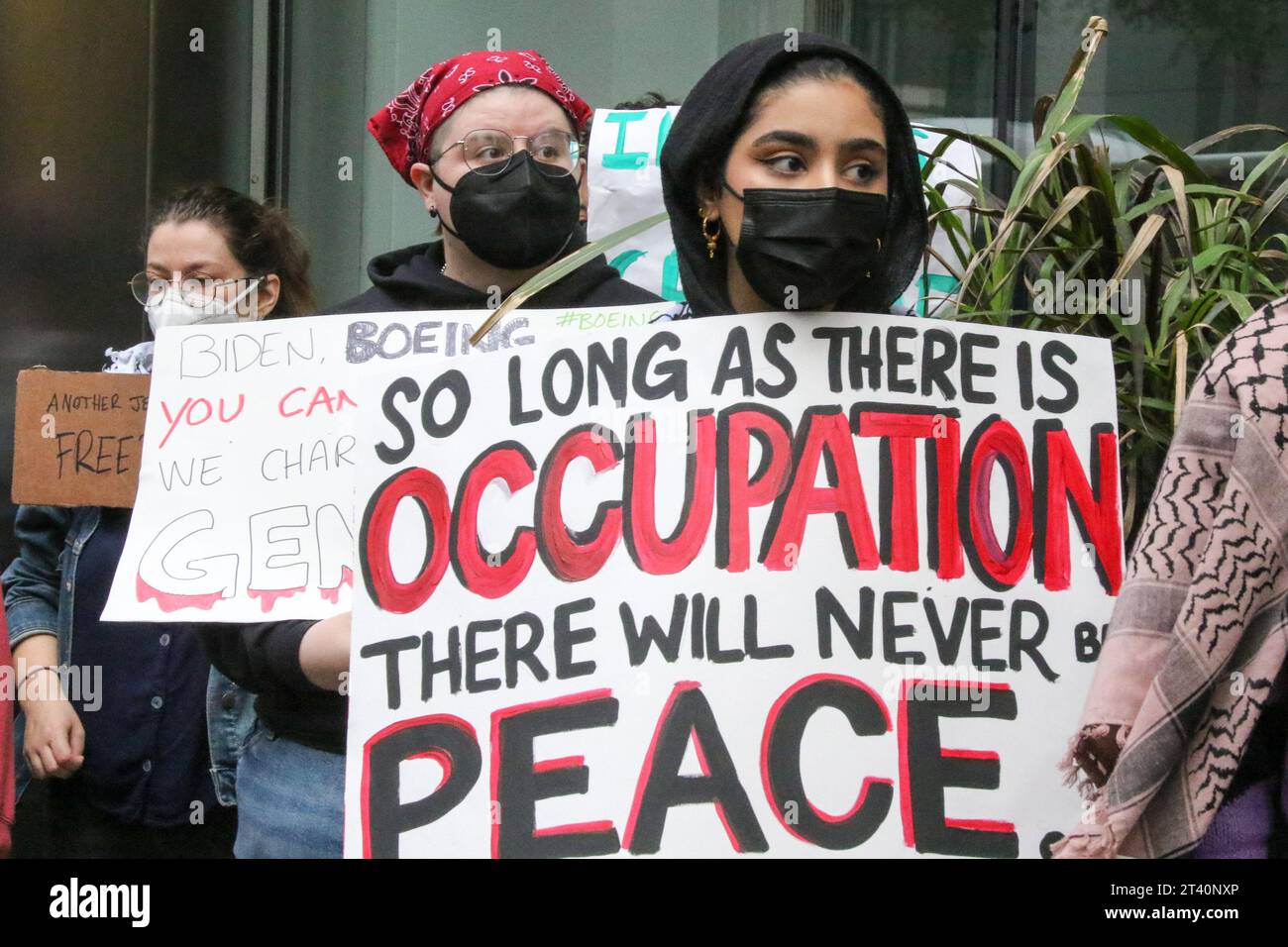 Activists attending the Boot Boeing! Free Palestine march and rally ...