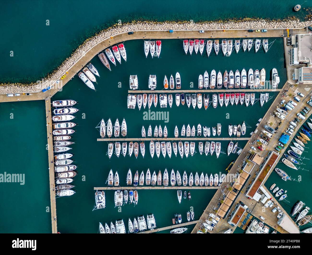 Top view on yacht boats in marina Stock Photo - Alamy