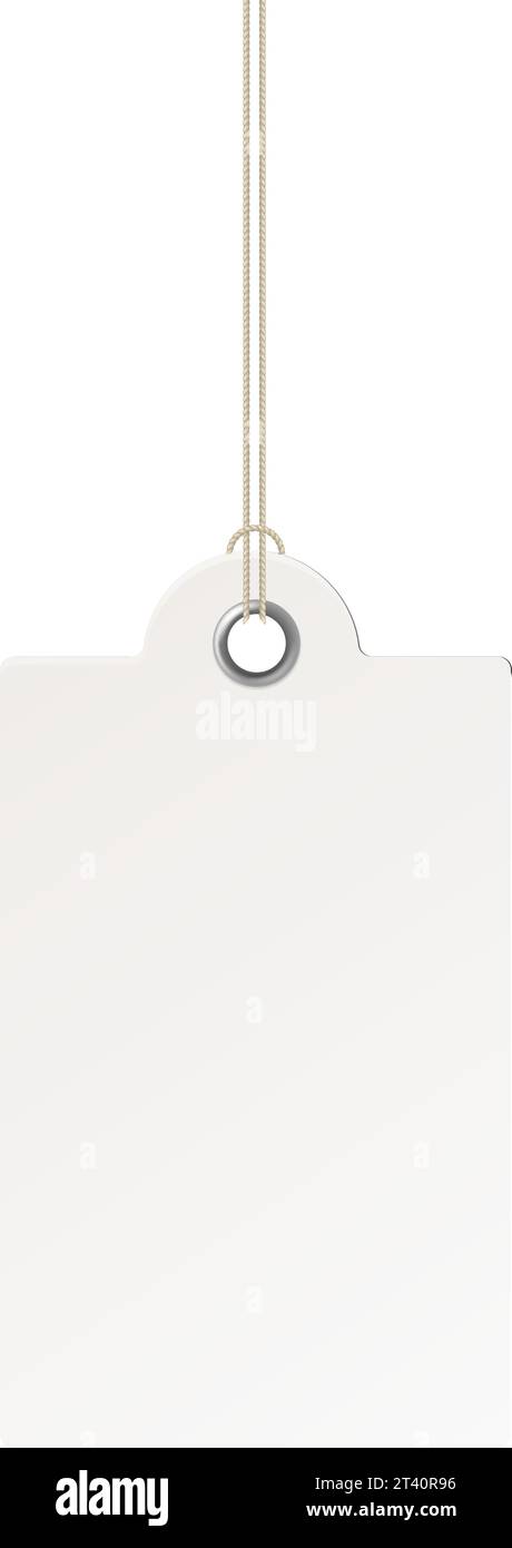 Blank price tag hanging on rope. Realistic paper mockup isolated on ...