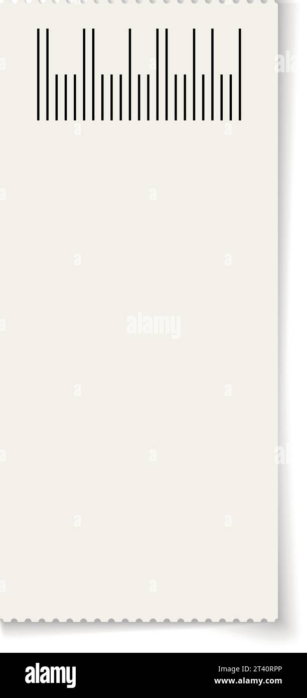 White ticket with barcode. Realistic blank paper mockup isolated on ...