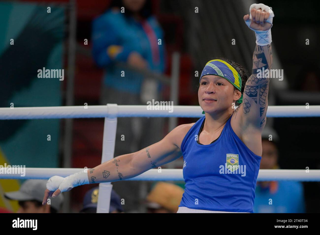Santiago, Chile. 27th Oct, 2023. Bia Ferreira from Brazilian Boxing ...