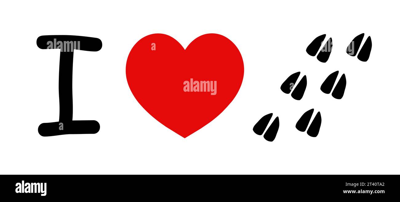 I Like Horses, Animals. Red heart shape and horse hoof foot print ...