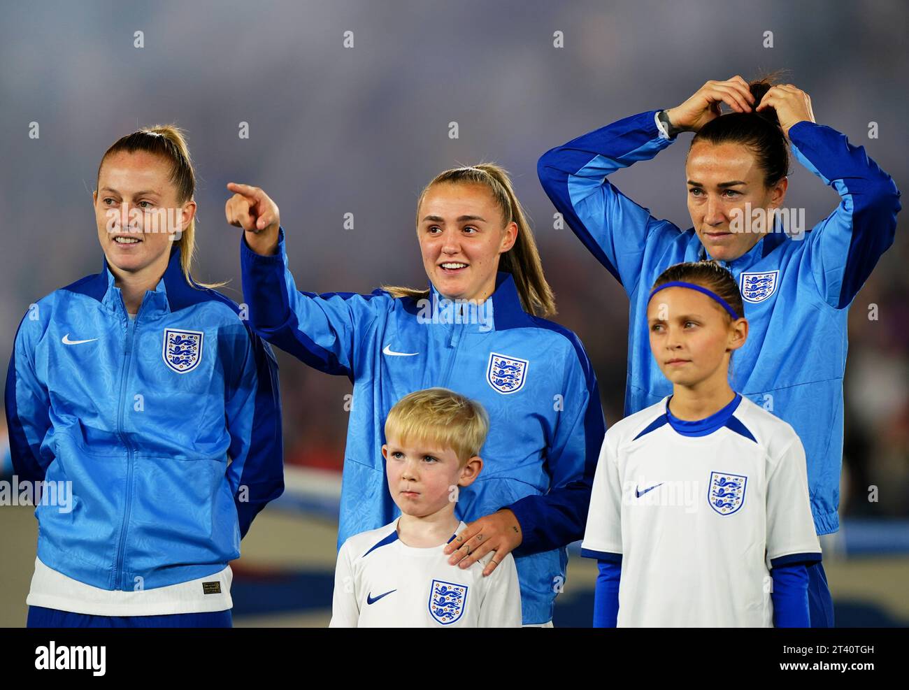 England's Keira Walsh, Georgia Stanway and Lucy Bronze line up on the ...