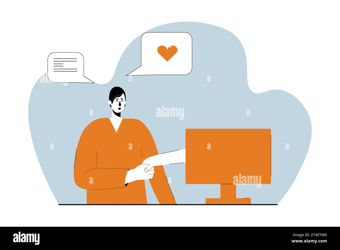 Man connecting with people via internet. A man shakes hands that ...